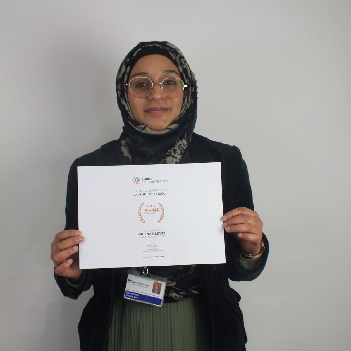 Jack Hunt Academy - Ms Hussain wins dual awards for the school!